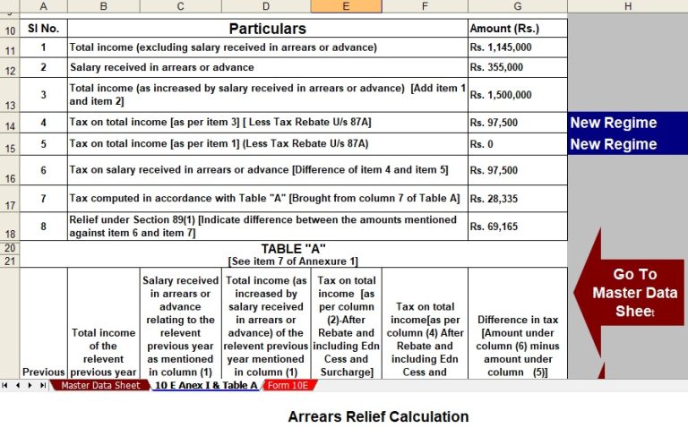 Income Tax Arrears Relief Calculator 2025-26 in Excel